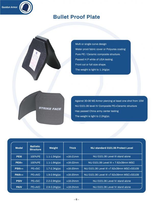 Level IV Bulletproof Plate made from PE composite with ceramic against ...